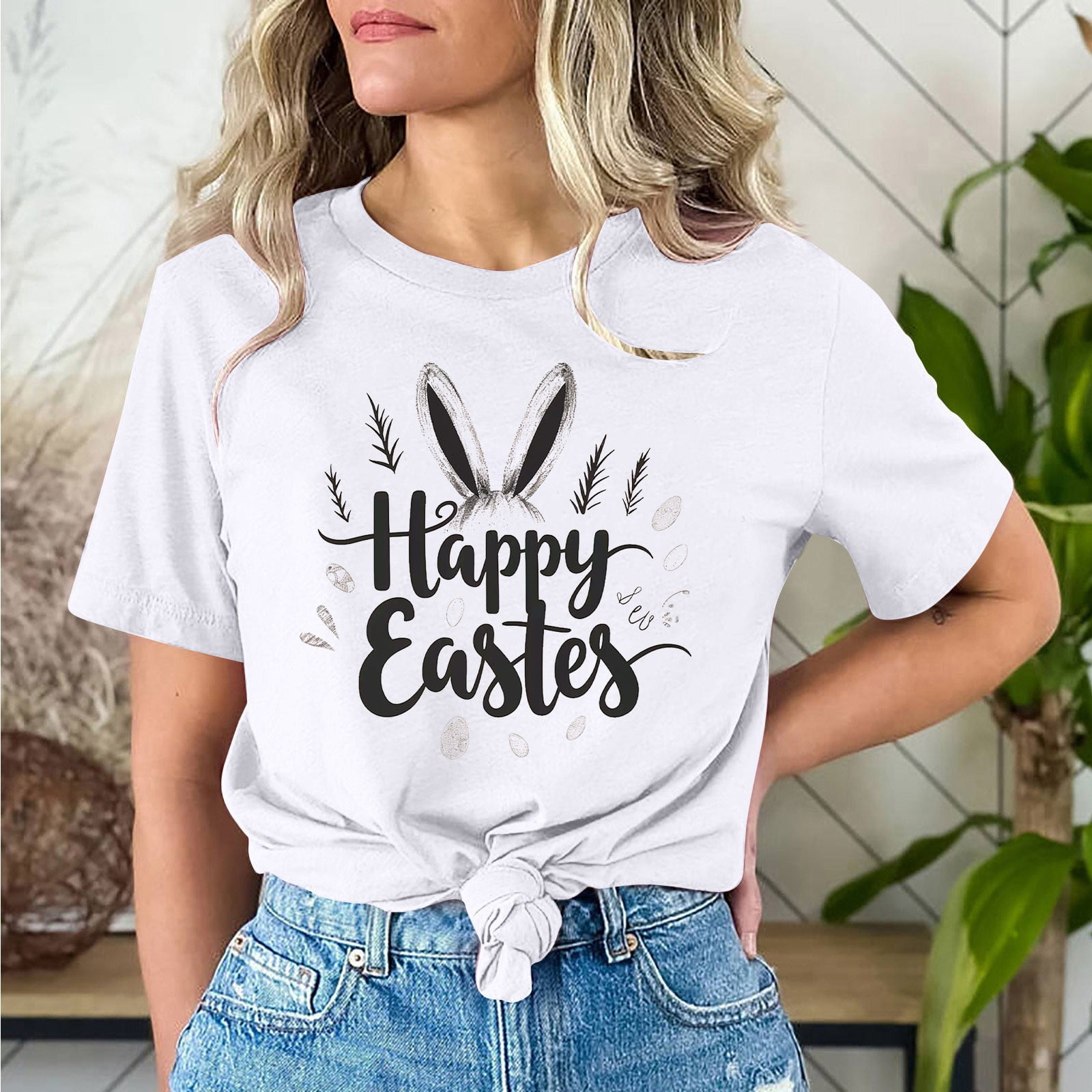 BVOFAR Women's Cute Happy Easter Shirts Funny Bunny Rabbit Print Tops ...