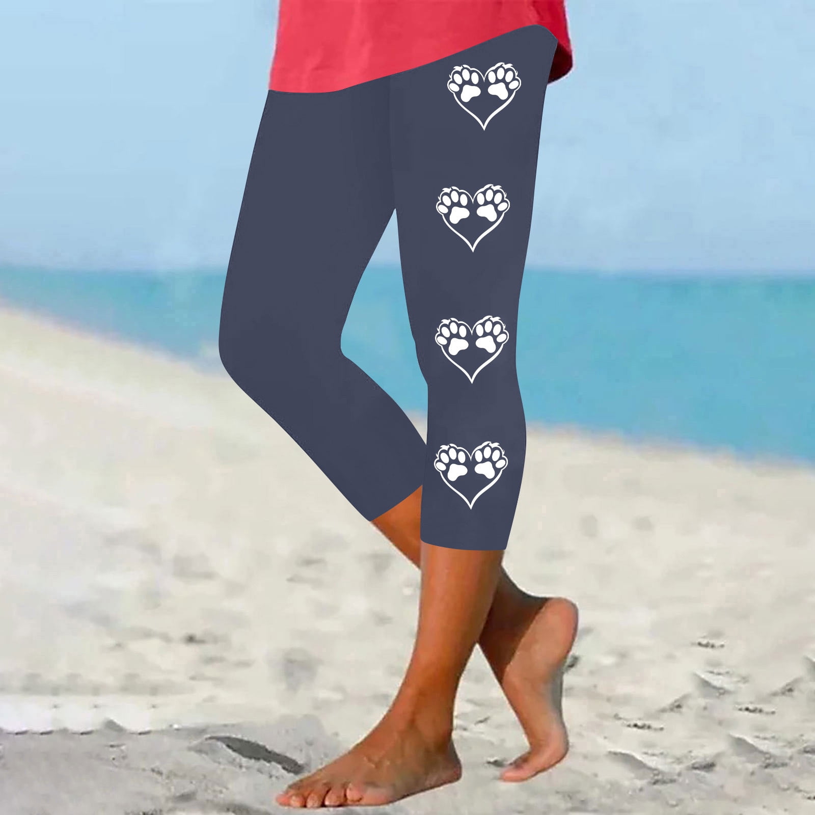 BVOFAR Women's Cute Heart Dog Paw Print Capri Pants High Waisted Yoga ...