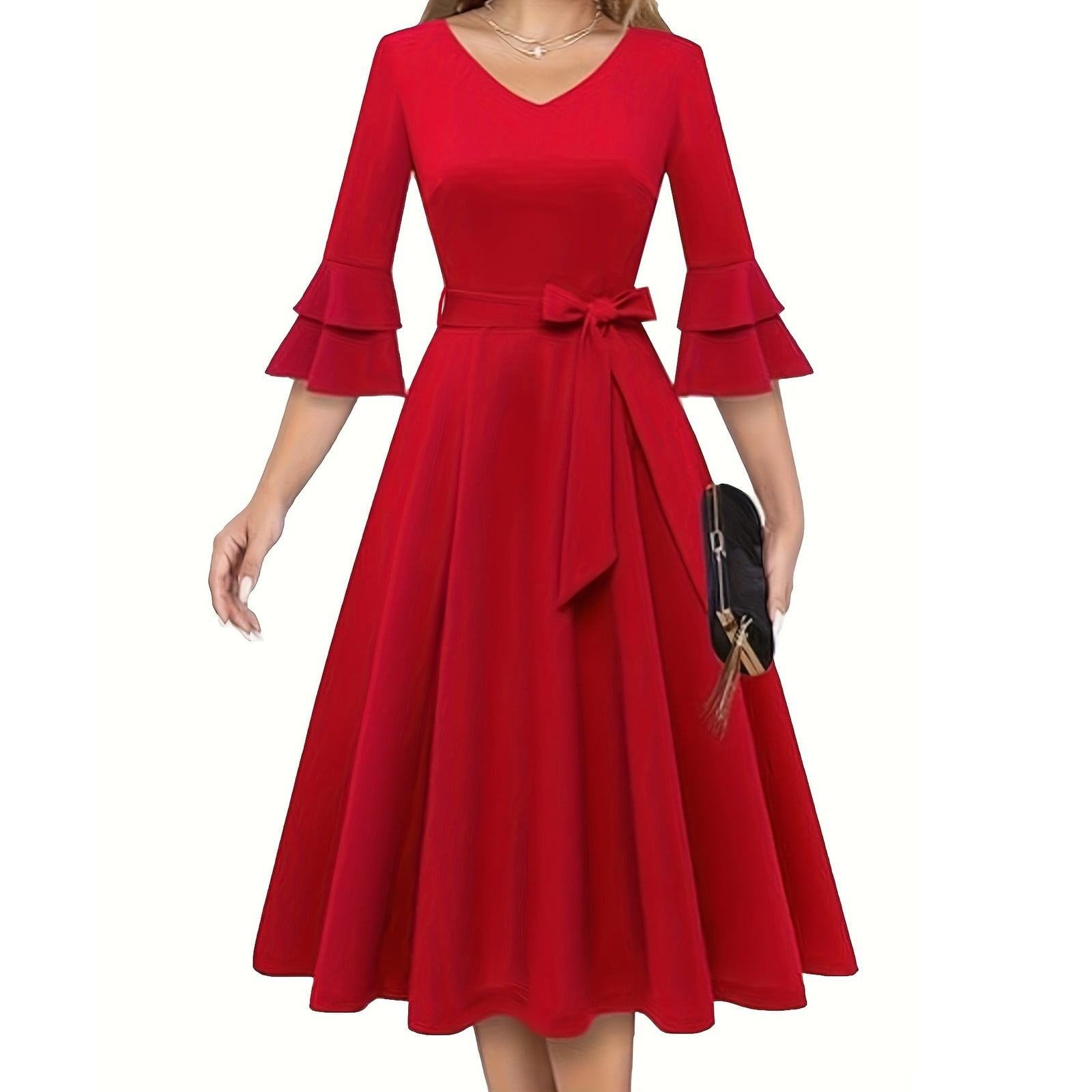 BVOFAR Women's Elegant 3/4 Bell Sleeve Dresses Vintage Cocktail Party ...
