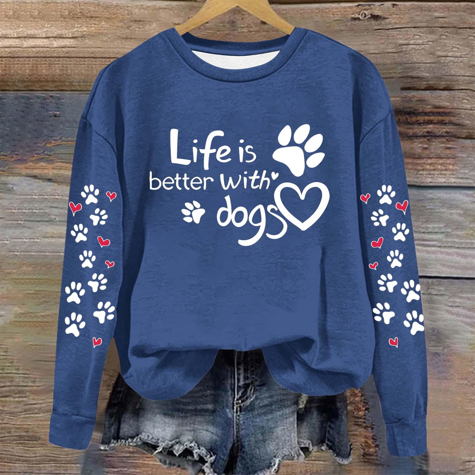 BVOFAR Women's Life is Better with Dogs Sweatshirts Funny Heart Dog Paw ...