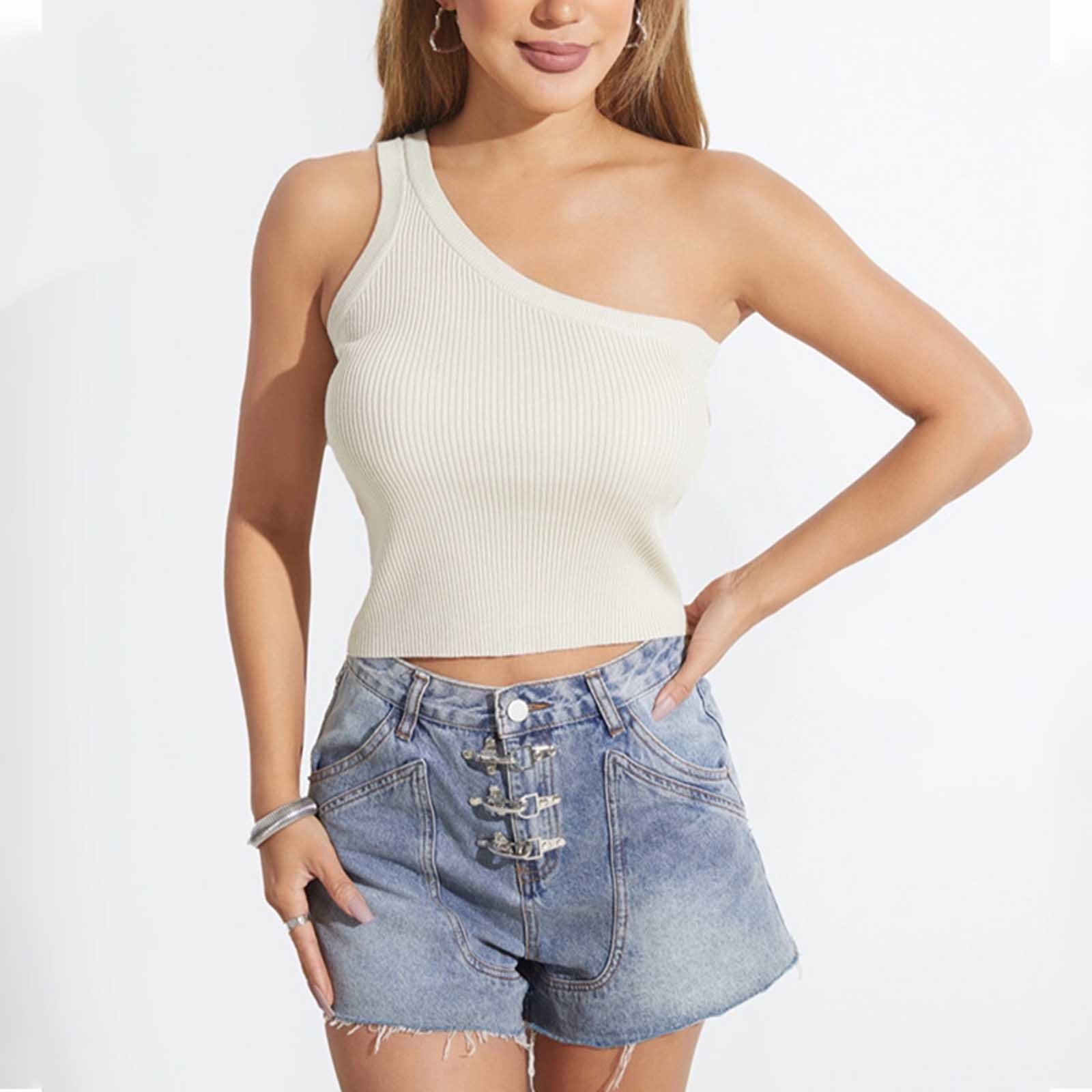 BVOFAR Women's One Shoulder Tank Tops Slim Fit Casual Summer Shirts ...