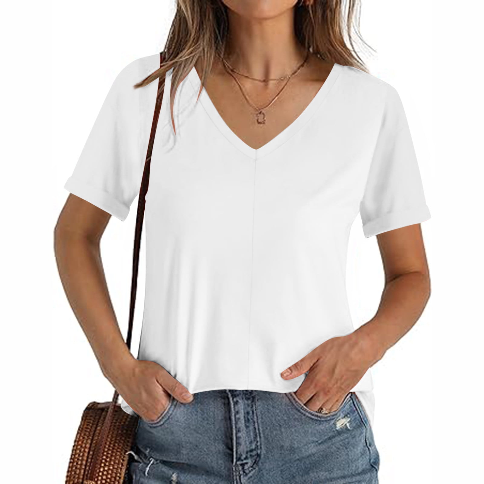 BVOFAR Women's Oversized T-Shirts Short Sleeve V Neck Shirts Summer ...