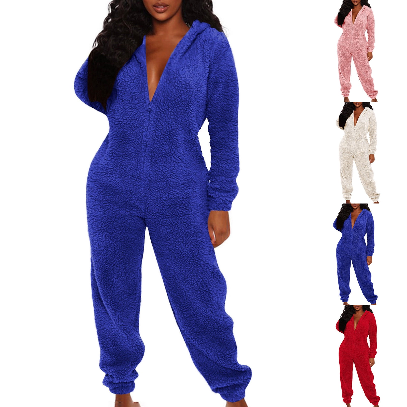 BVOFAR Women's Sherpa Pajamas Set Long Sleeve Hooded Jumpsuit Winter ...