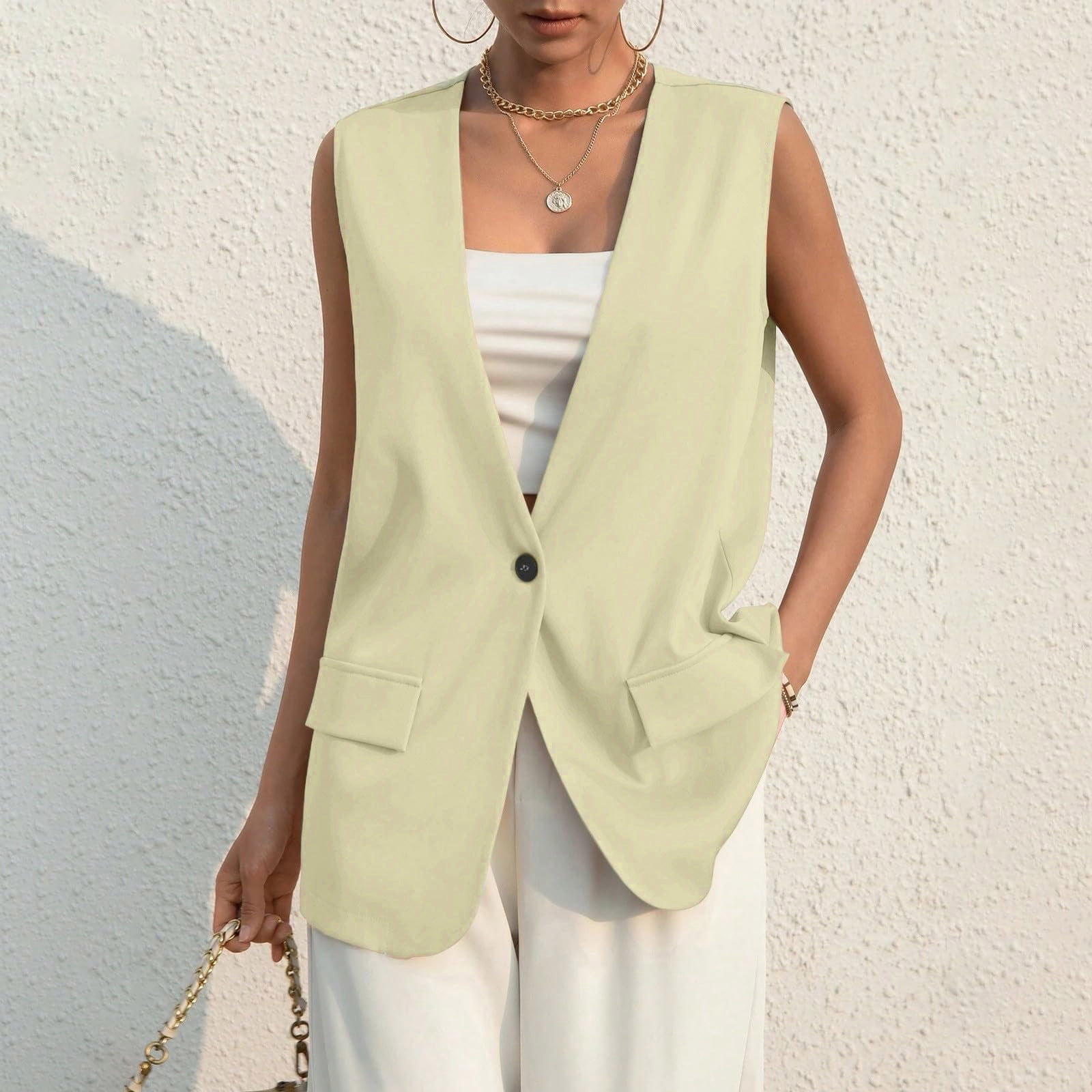 BVOFAR Women's Sleeveless Vest Blazer Fashion Lightweight Button Down ...