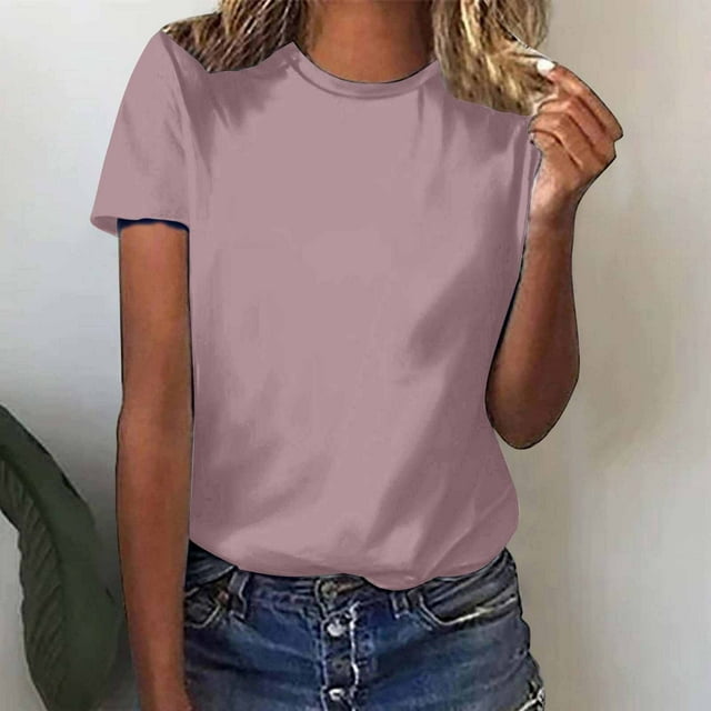 BVOFAR Women's Summer Round Neck Tops 2025 Casual Solid Color Short ...