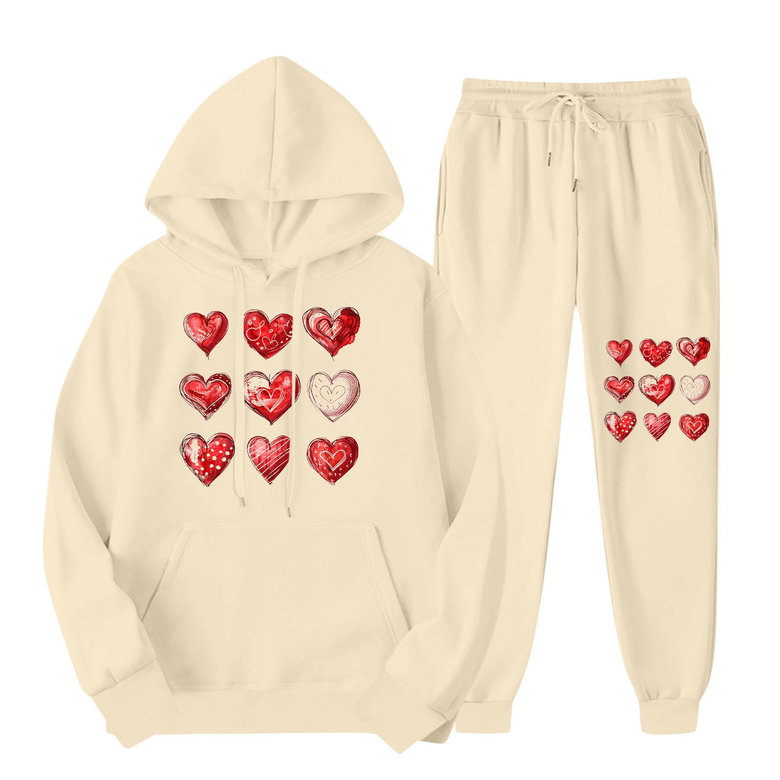 BVOFAR Women's Sweatsuits Two Piece Cute Heart Print Drawstring Hoodies ...