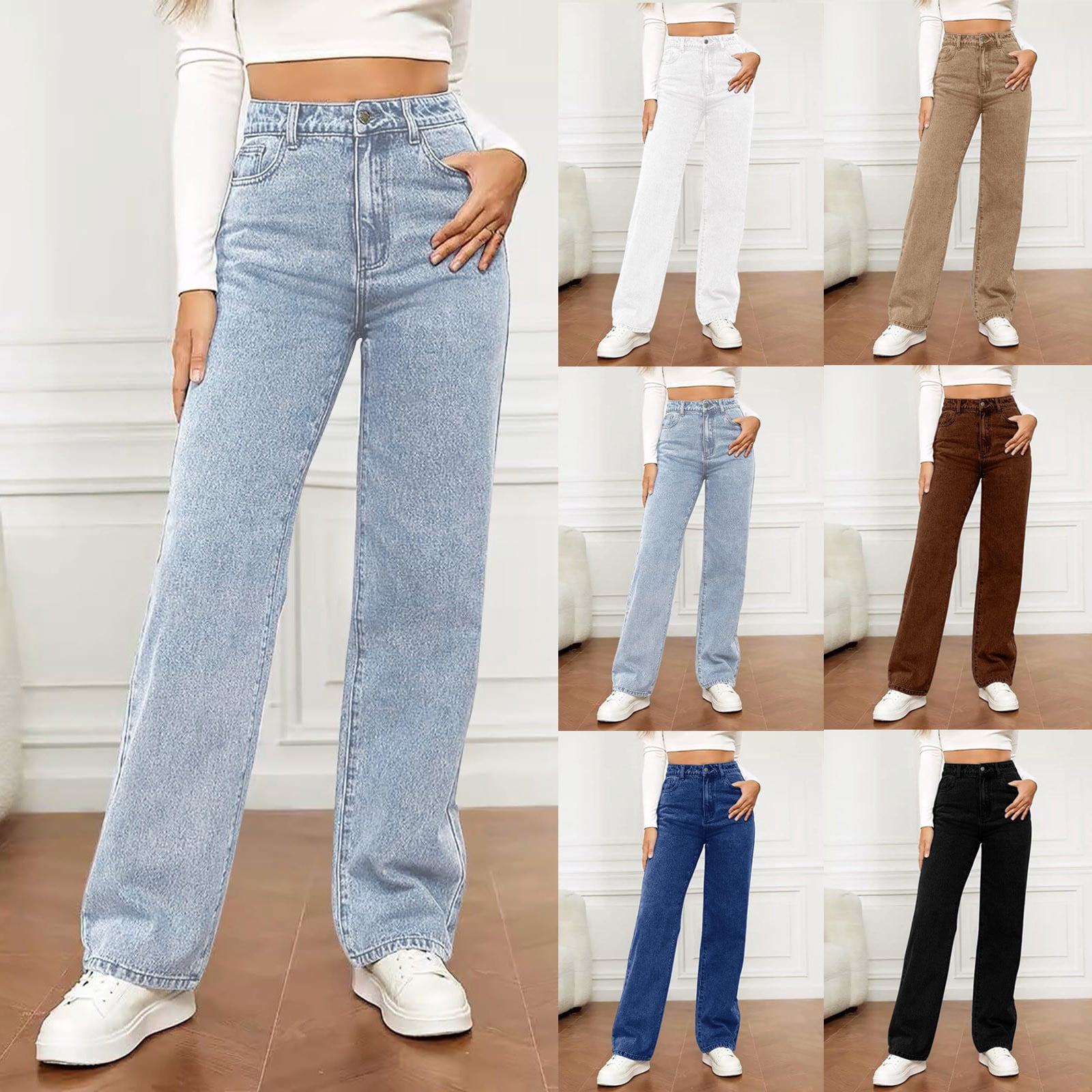 BVOFAR Women's Wide Leg Jeans High Waisted Plus Size Stretchy Denim ...