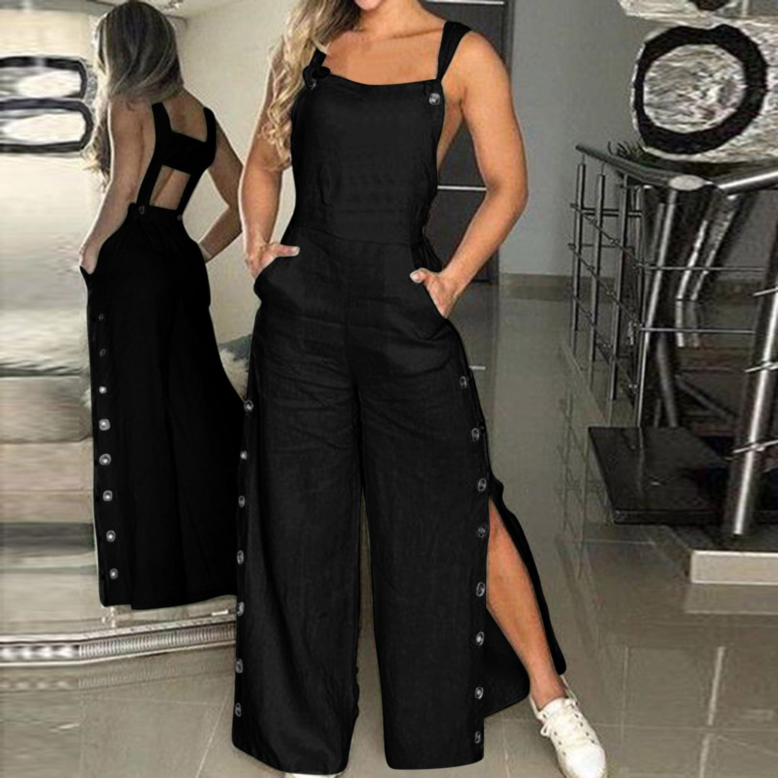 BVOFAR Women's Wide Leg Rompers Casual Spaghetti Straps One Piece ...