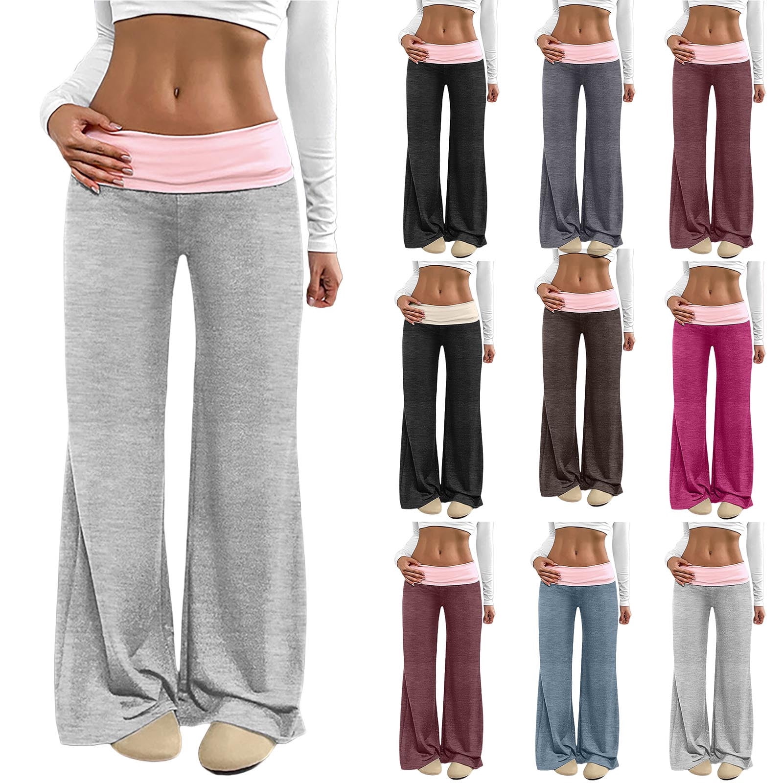 BVOFAR Women's Wide Leg Sweatpants Casual Low Rise Fold Over Waist ...