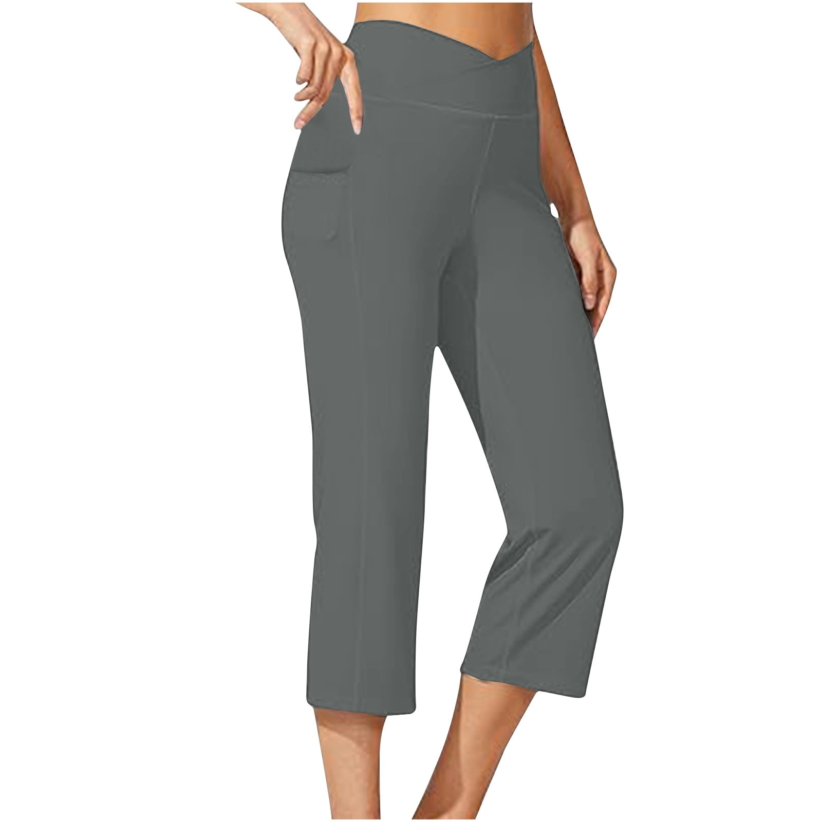 BVOFAR Women's Yoga Capris Pants High Waist Crossover Straight Leg Pant ...