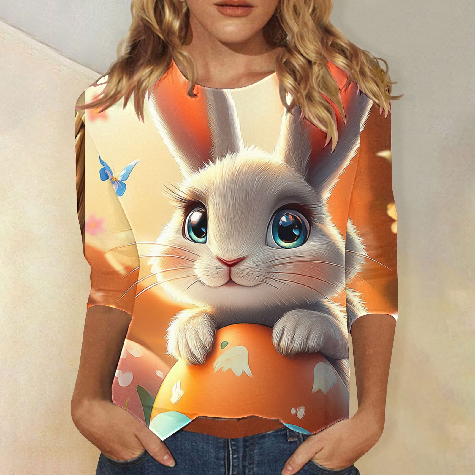 BVOFAR Womens 3/4 Length Sleeve Easter Tops Dressy Casual Crewneck ...