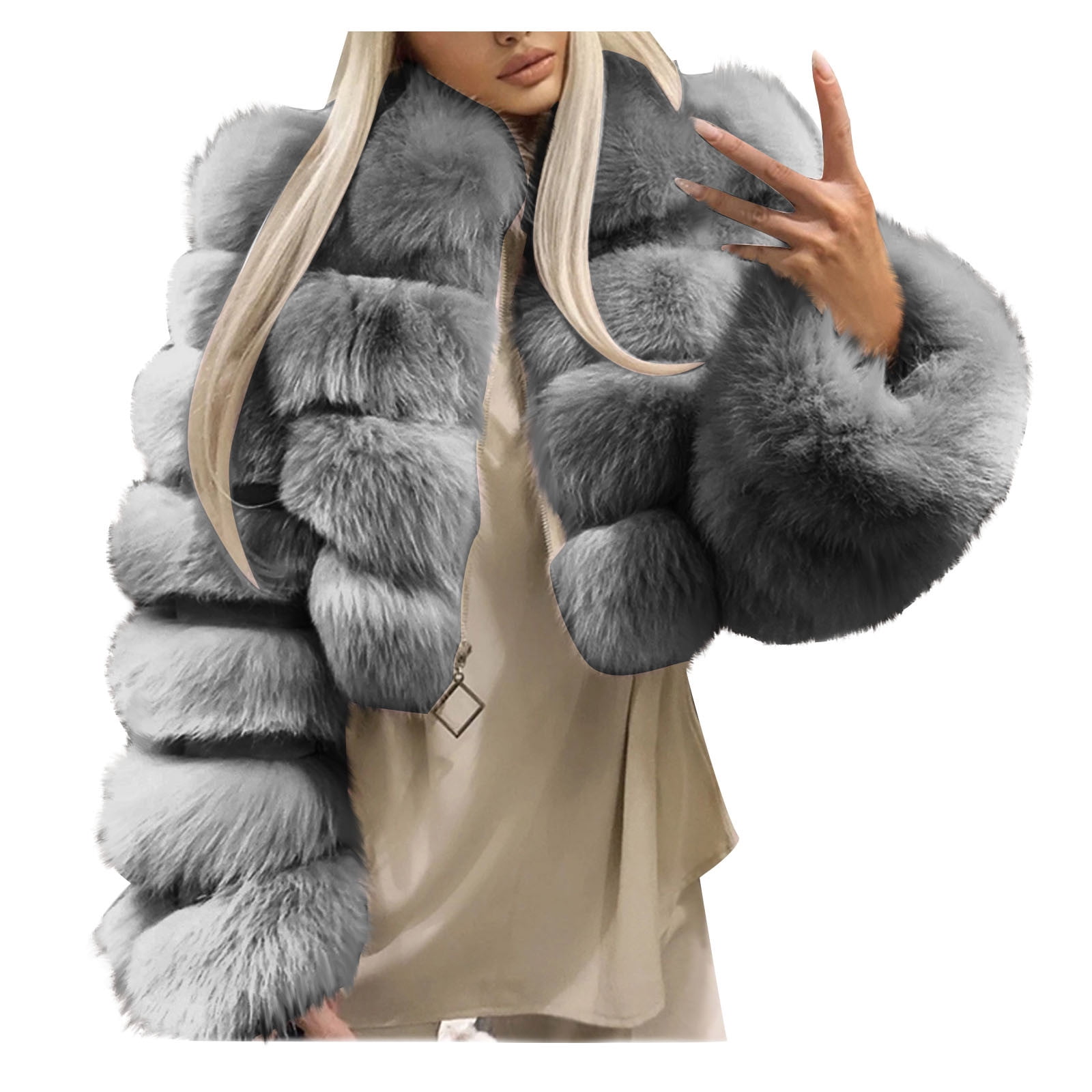 BVOFAR Womens Faux Fur Cropped Coat Trendy Plus Size Fluffy Parka Fuzzy ...