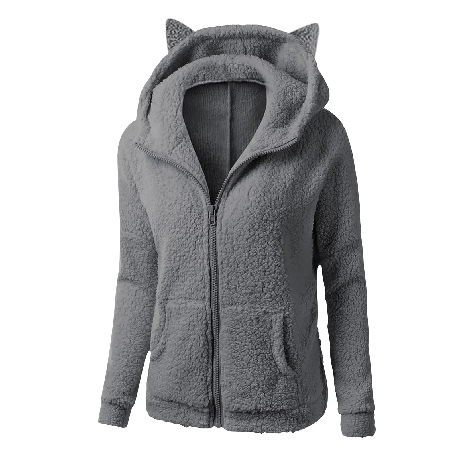 BVOFAR Womens Fuzzy Sherpa Fleece Hoodies Cute Cat Ear Zip up Hooded ...