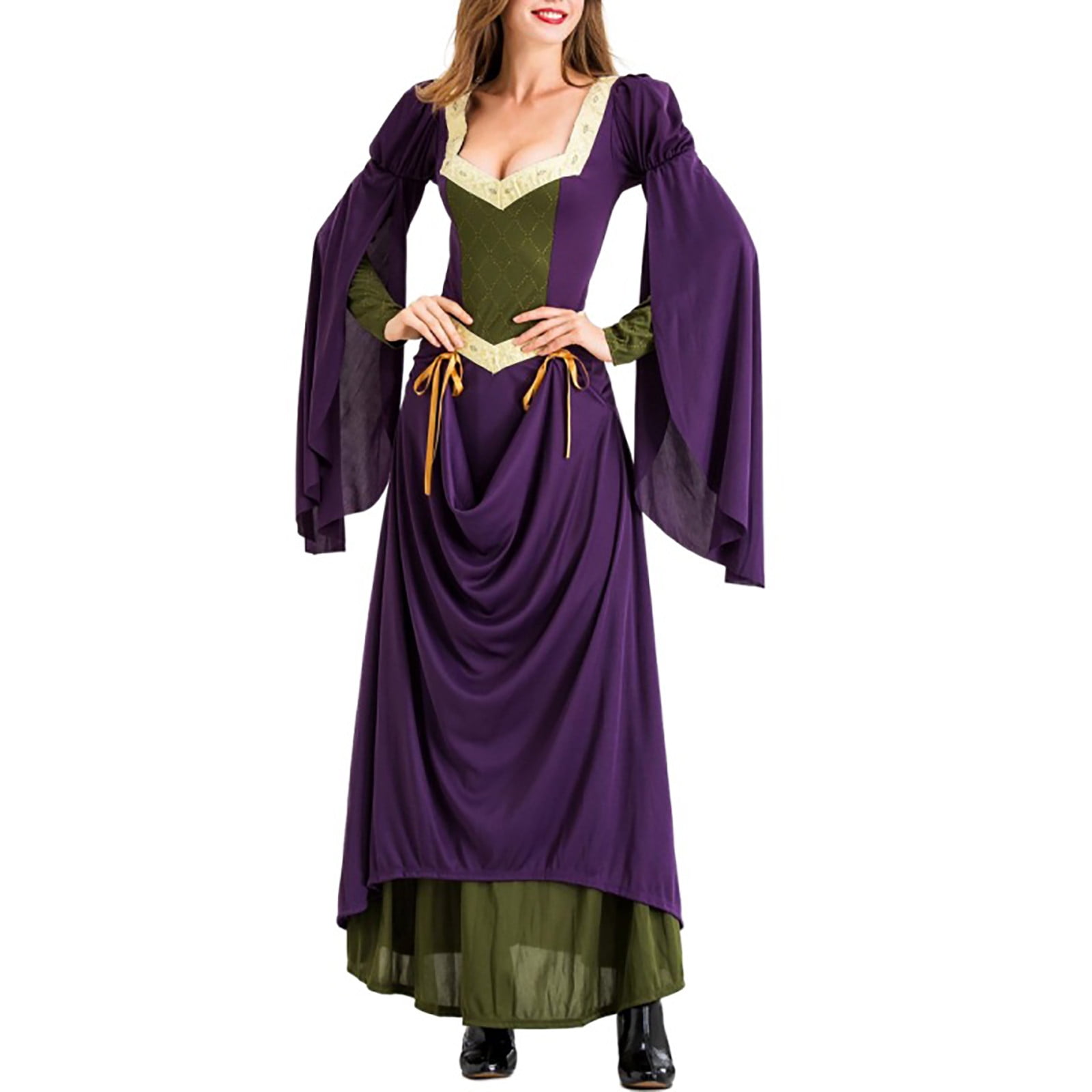 BVOFAR Womens Renaissance Medieval Dress Flare Sleeve Regular Hem Court ...