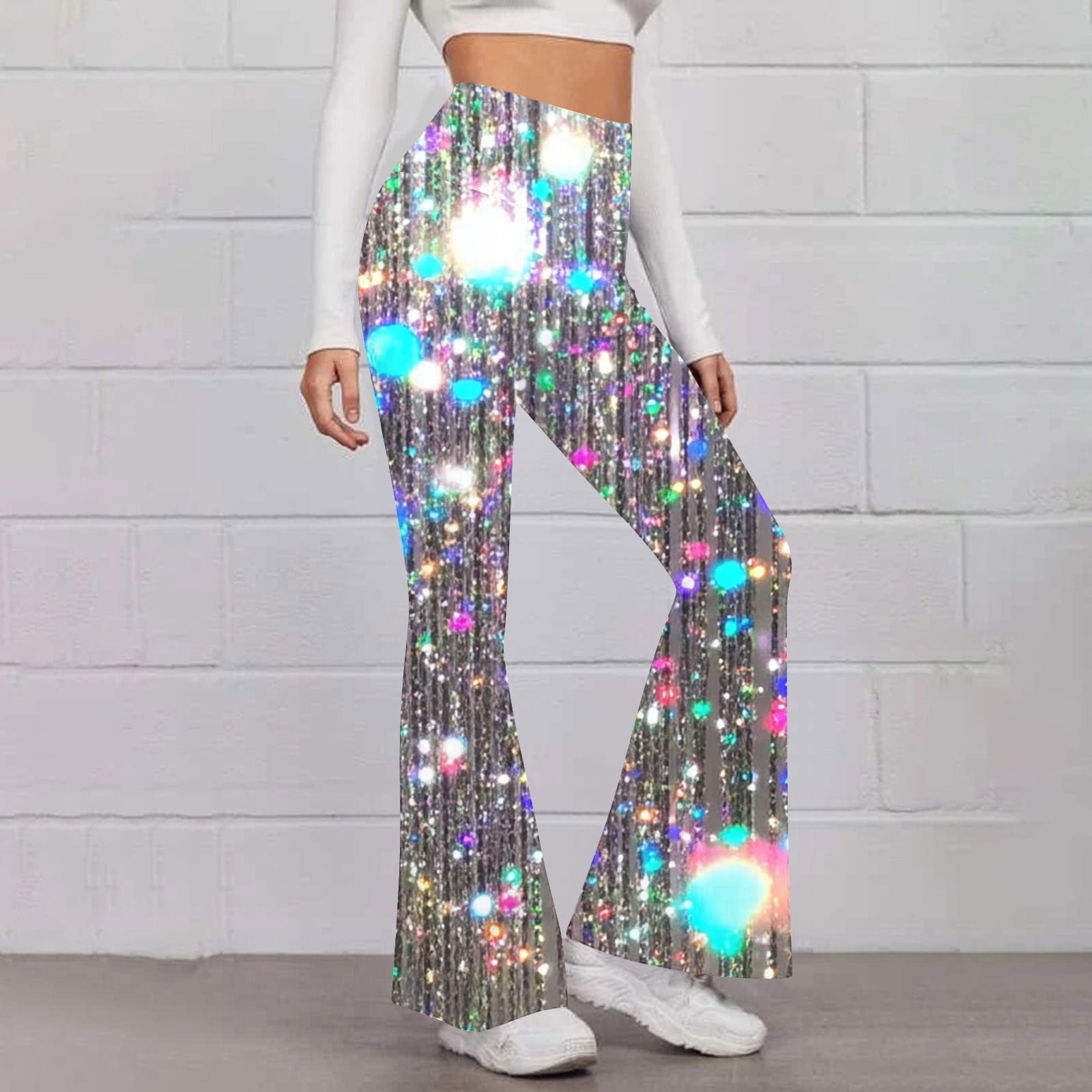 BVOFAR Womens Sequin Flare Leggings 2025 Sparkly Print Glitter Legging ...