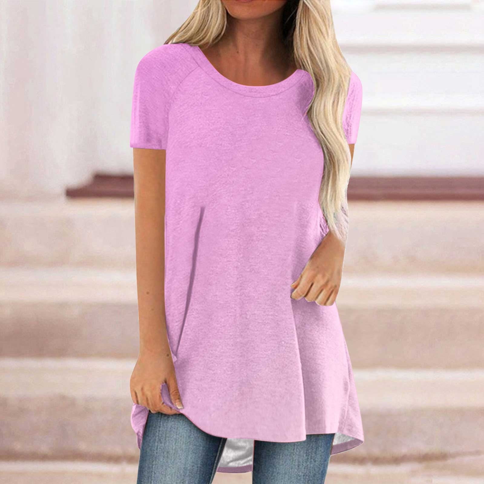BVOFAR Womens Summer Gradient Tunic Tops Trendy Short Sleeve Round Neck ...
