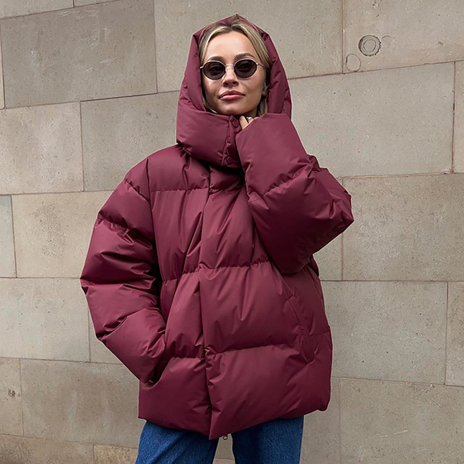 BVOFAR Womens Winter Warm Heavyweight Quilted Coat Padded Hooded Puffer ...