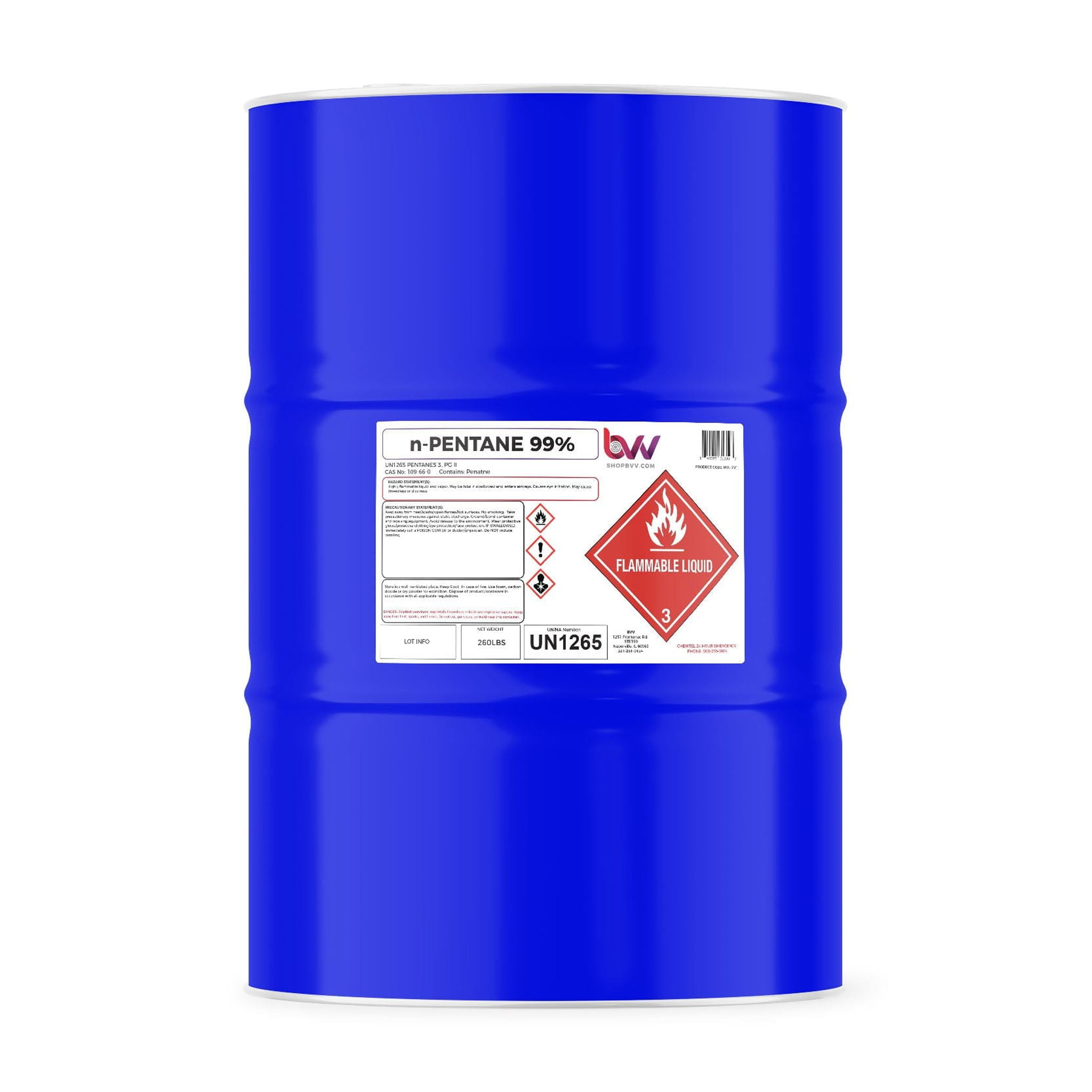 BVV High Purity N-Pentane Lab Grade 99% - Hydrocarbon Solvent for Oil Extraction, 55 Gallon ...
