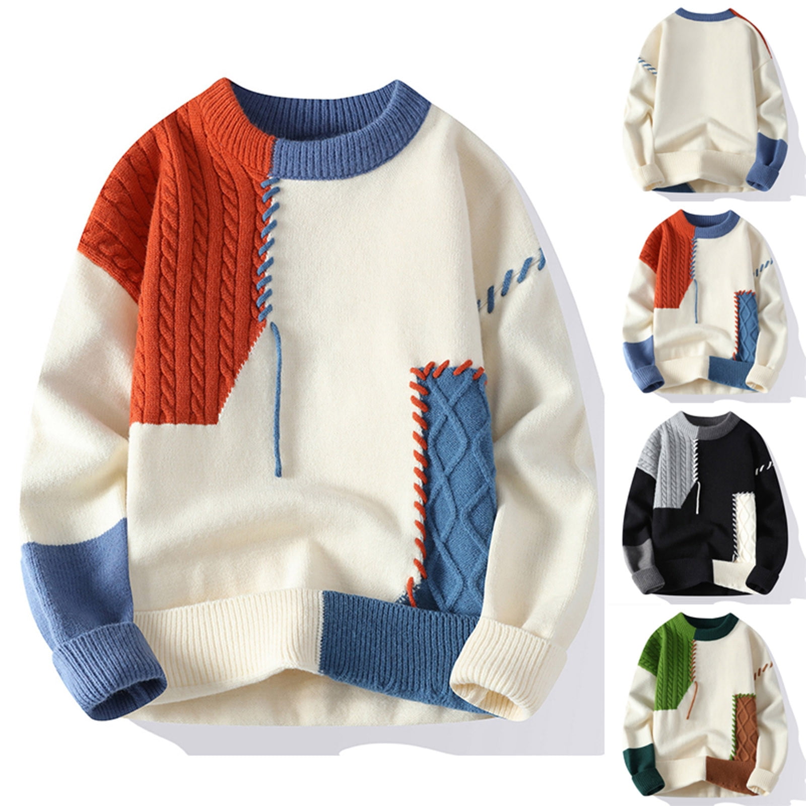 BVnarty Autumn Winter Warm Mens Sweaters Turtleneck Patchwork Pullovers ...