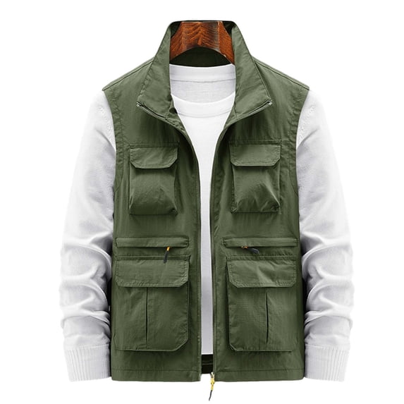BVnarty Men Stand Collar Full Zip Multi-Pocket Outdoor Cargo Vest ...