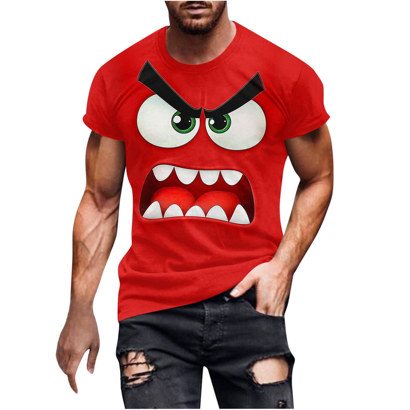 BVnarty Men's Angry Monster Graphic Crew Neck Short Sleeve T‑Shirt ...