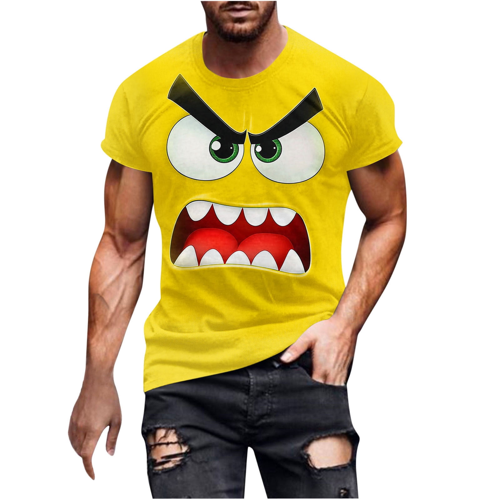 BVnarty Men's Angry Monster Graphic Crew Neck Short Sleeve T‑Shirt ...