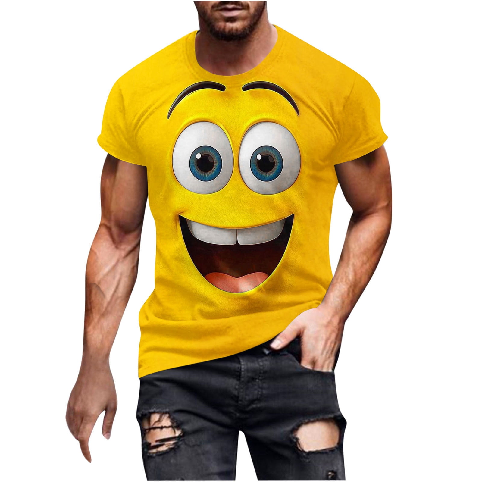 BVnarty Men's Big‑Eye Cartoon Print Crew Neck Short Sleeve T‑Shirt ...