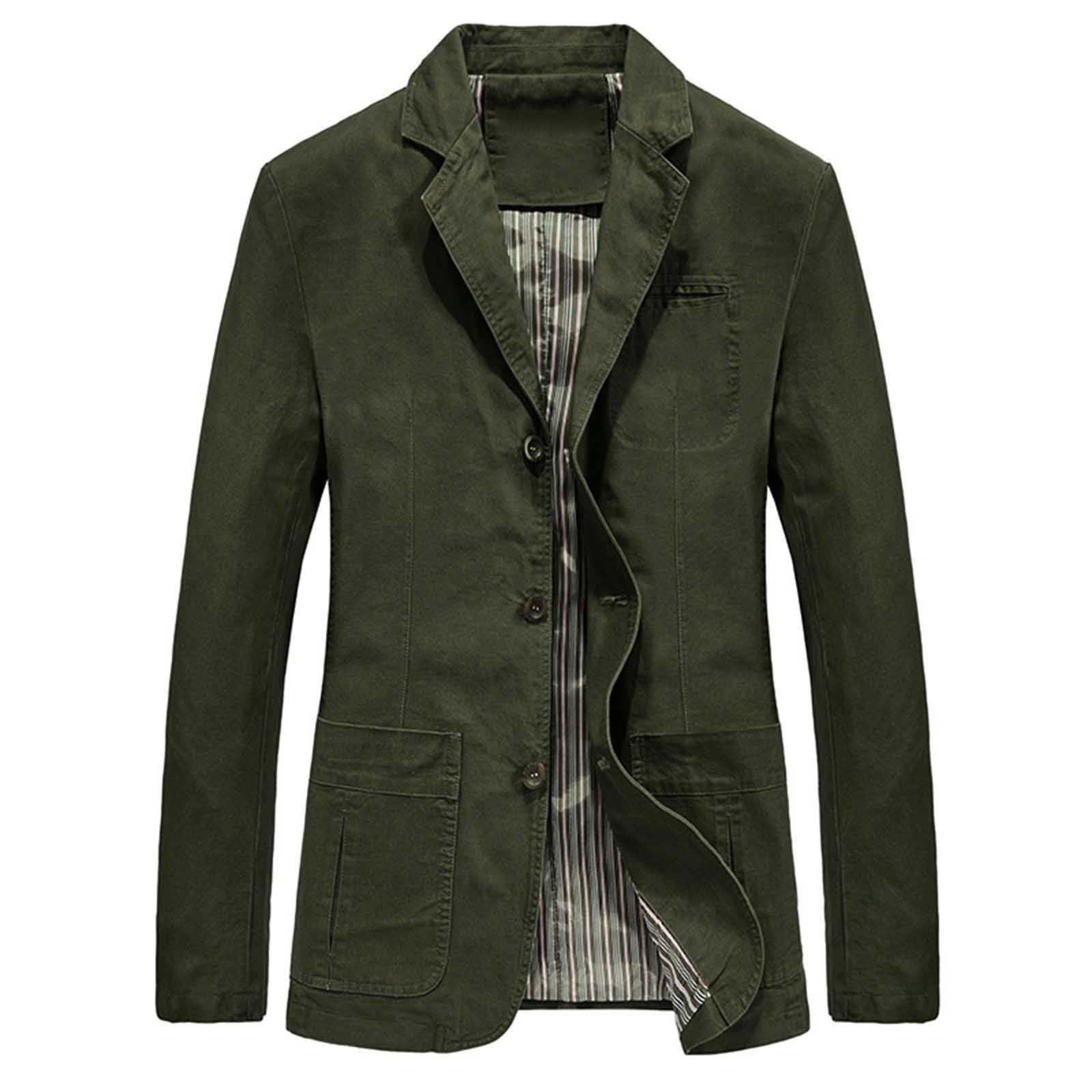 BVnarty Men's Blazer Cotton Linen Jacket Button Up Long Sleeve Slim Fit ...