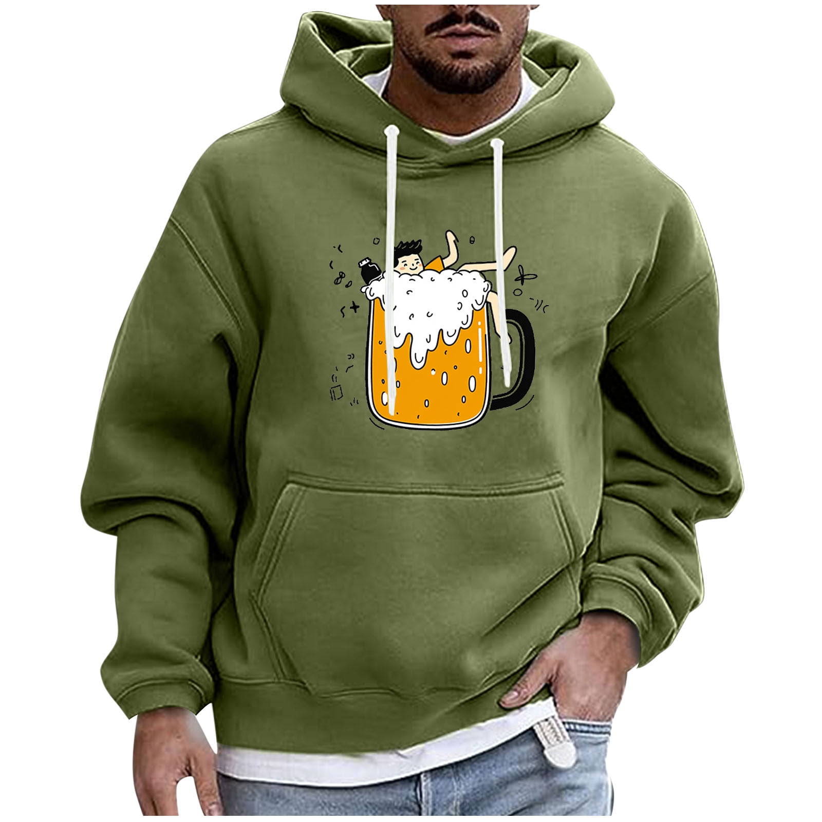 BVnarty Men's Cartoon Beer Mug Oktoberfest Hoodie with Drawstring ...