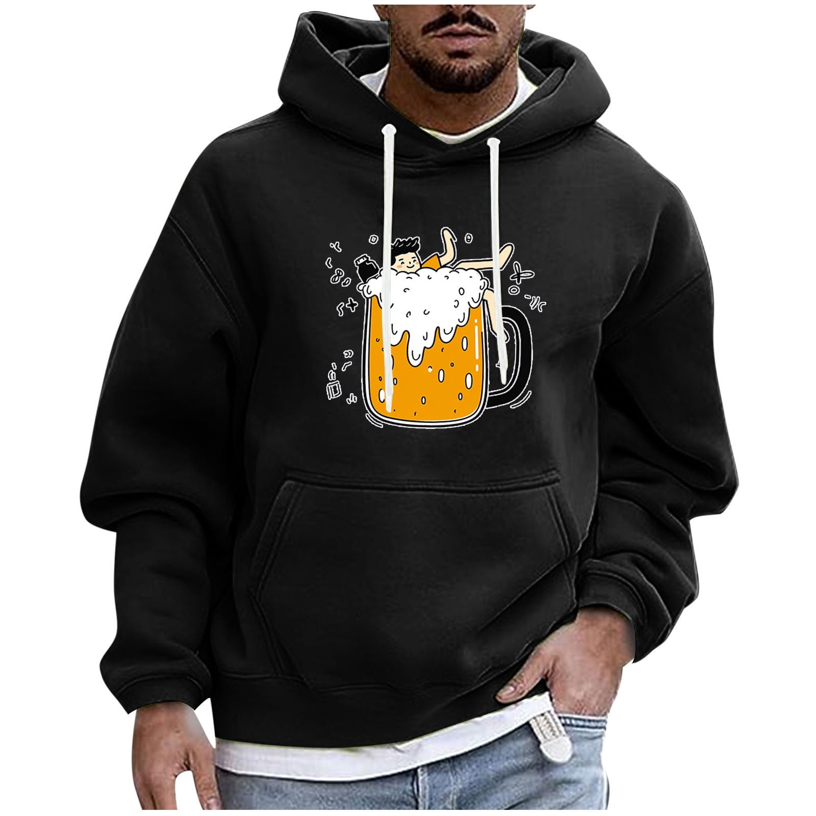 BVnarty Men's Cartoon Beer Mug Oktoberfest Hoodie with Drawstring ...