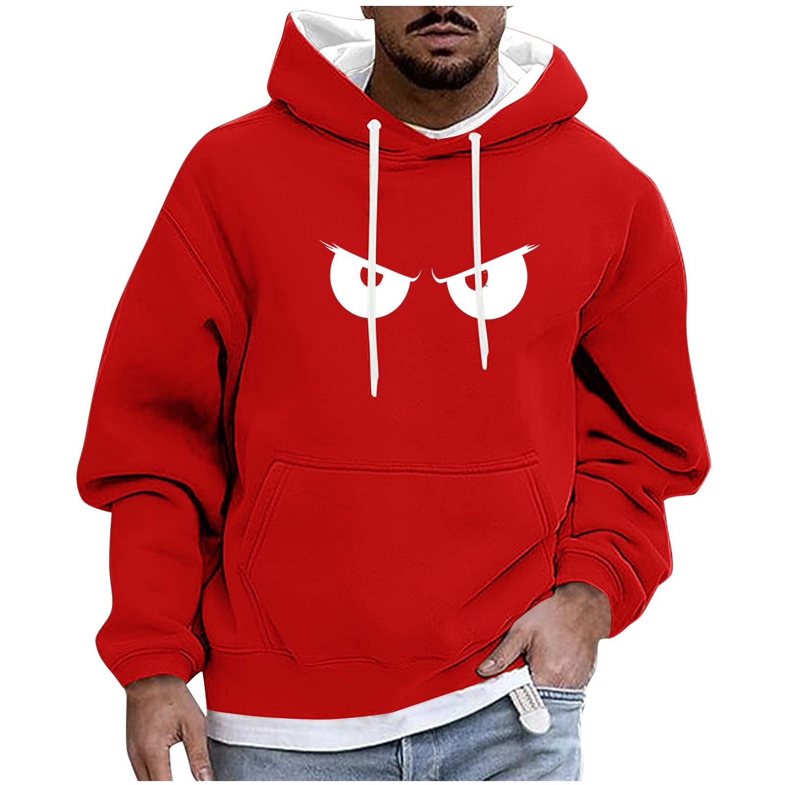 BVnarty Men's Cartoon Print Pullover Hoodie with Drawstring & Front ...