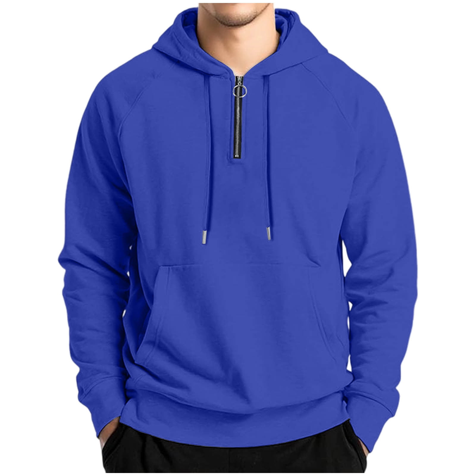 BVnarty Men's Classic Quarter Zip Raglan Solid Hoodie with Drawstring ...