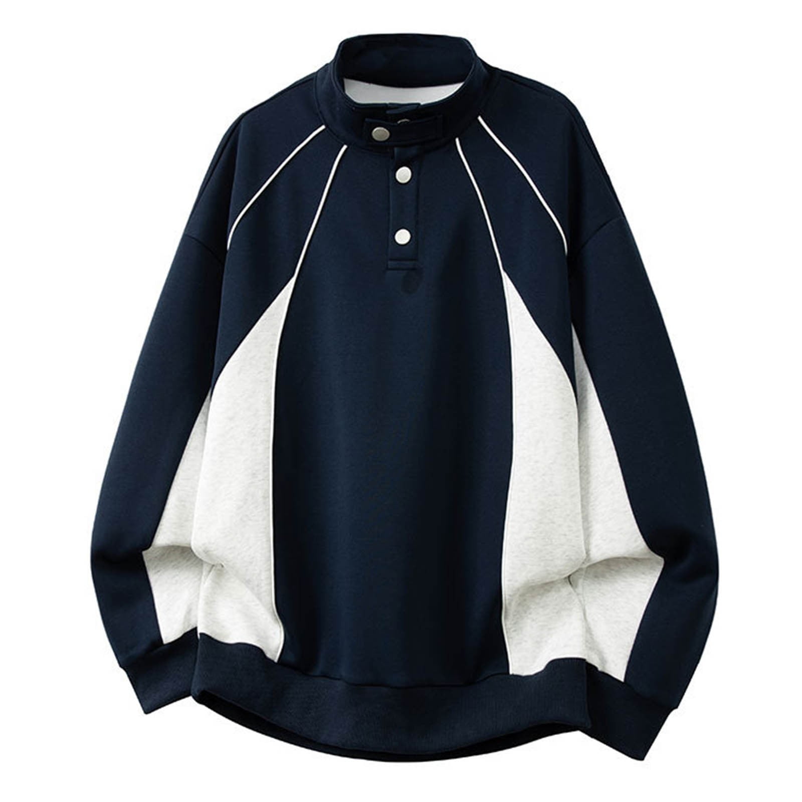 BVnarty Men's Color Block Button Stand Collar Spliced Oversized ...