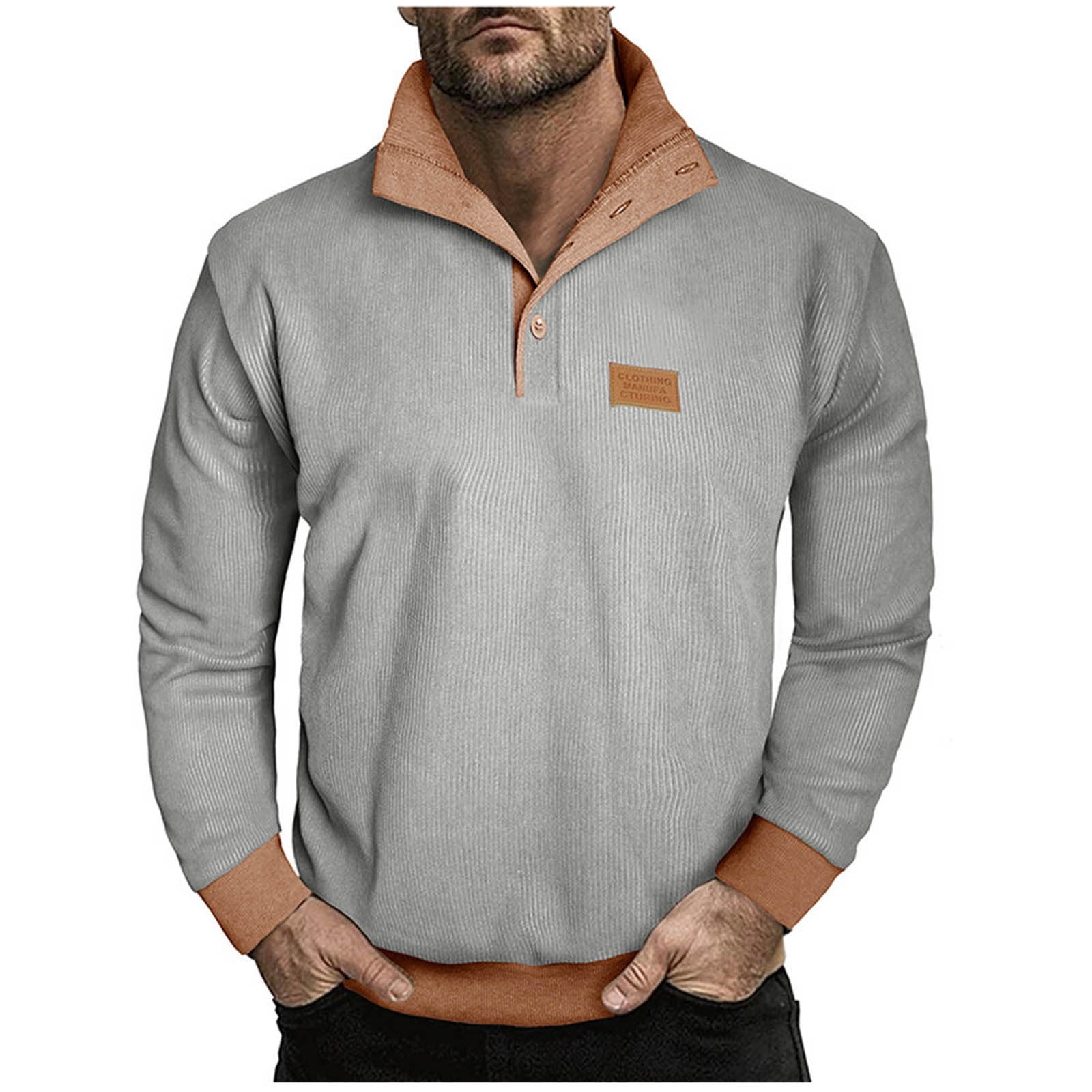 BVnarty Men's Contrast Collar Half Button Fleece Stand Collar ...
