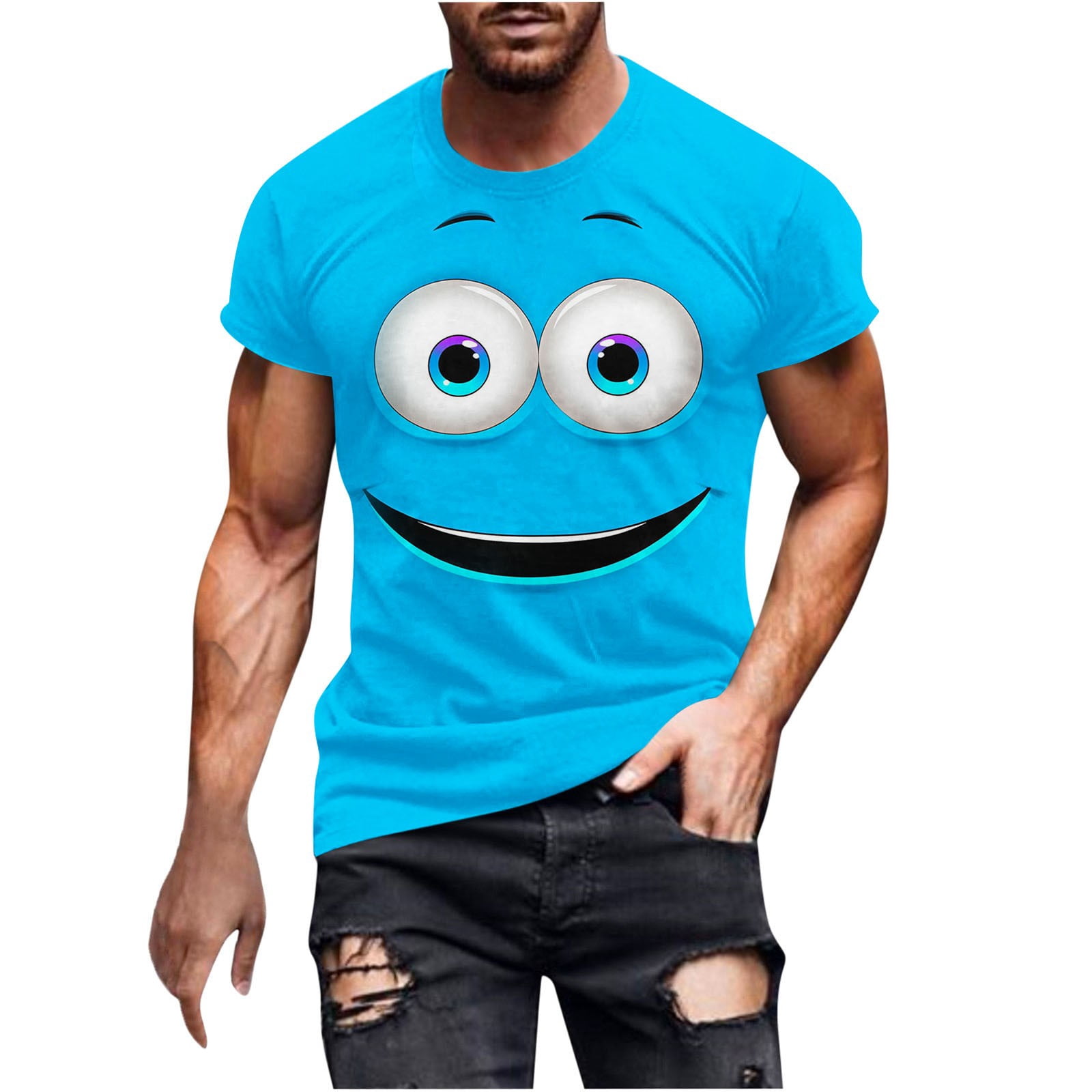 BVnarty Men's Cute Smiling Big‑Eye Cartoon Crew Neck Short Sleeve T ...
