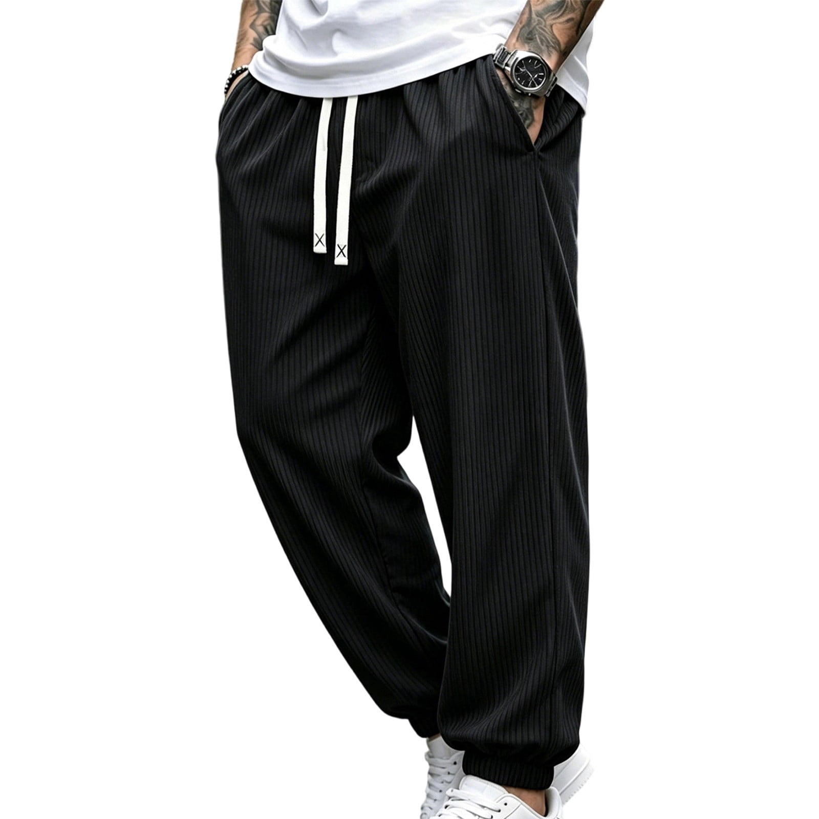 BVnarty Men's Drawstring Waist Crinkled Cropped Harem Pants Lightweight ...