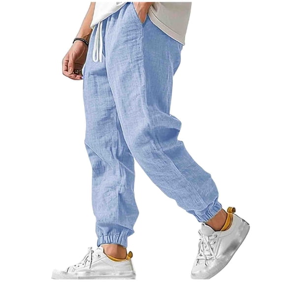 BVnarty Men's Drawstring Waist Loose Harem Style Pants Linen Inspired ...