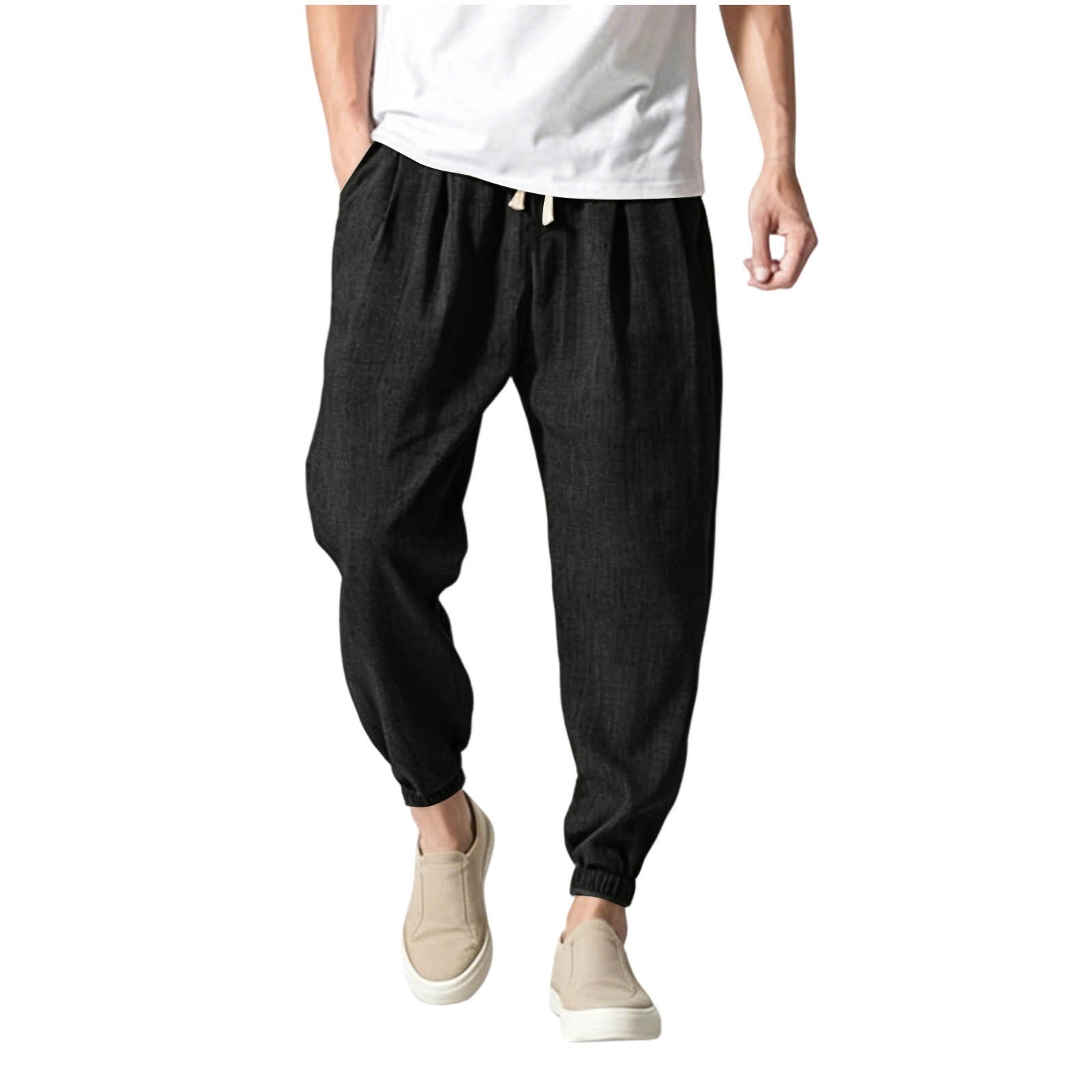 BVnarty Men's Drawstring Waist Straight Leg Linen Pants Lightweight ...