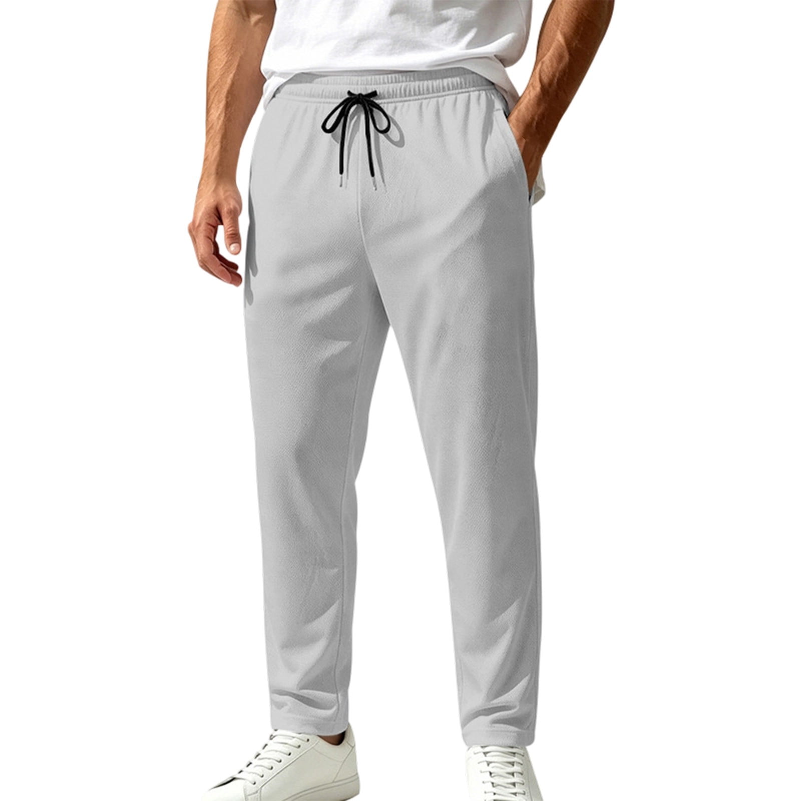 BVnarty Men's Drawstring Waist Straight Leg Pants with Vertical Stripe ...
