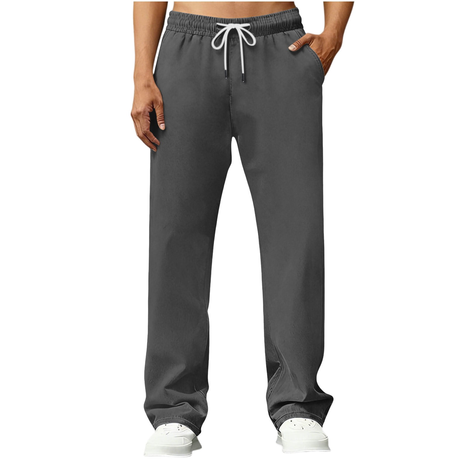 BVnarty Men's Drawstring Waist Wide Leg Denim Pants Washed Denim Fabric ...