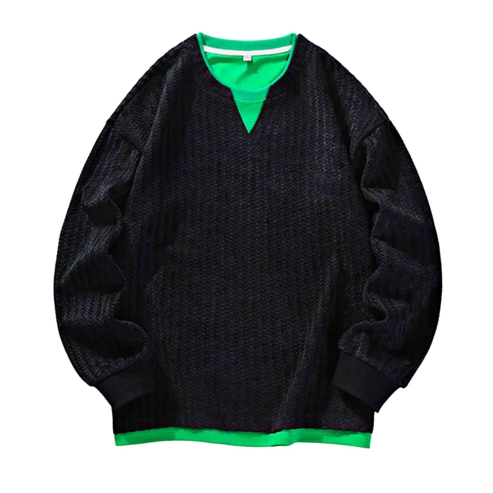 BVnarty Men's Fake Two-Piece Striped Knit Crew Neck Sweatshirt with ...