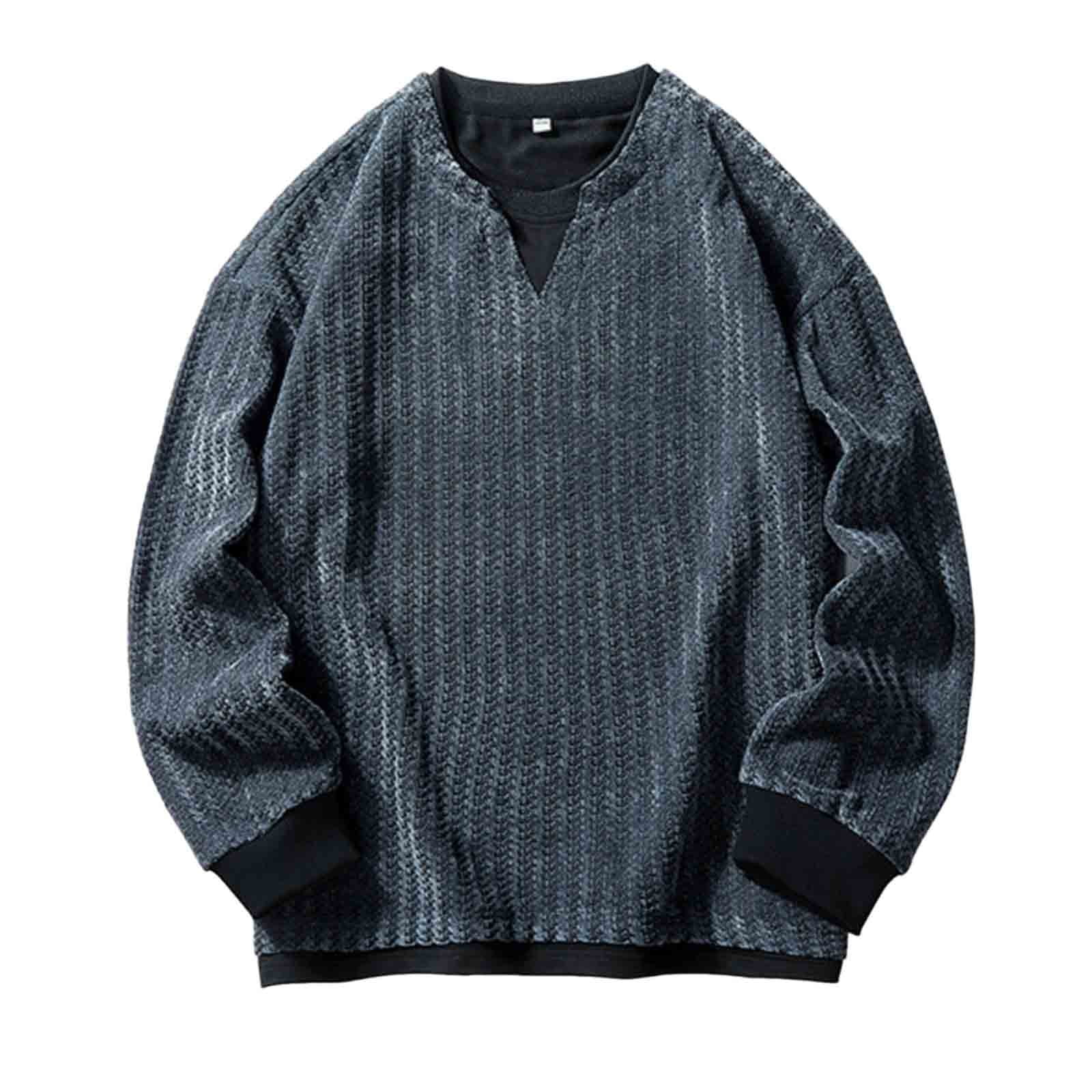 BVnarty Men's Fake Two-Piece Striped Knit Crew Neck Sweatshirt with ...