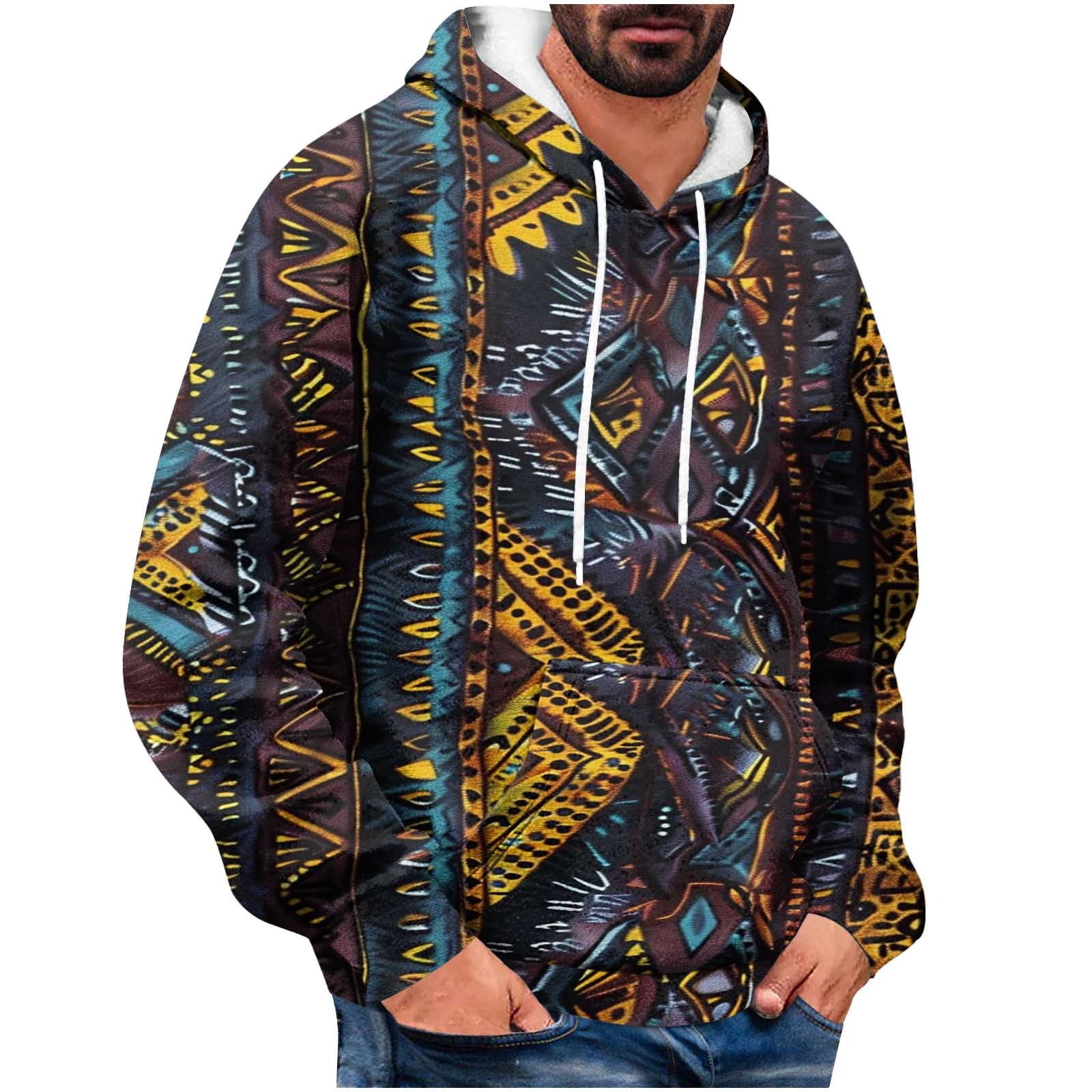 BVnarty Men's Fall Winter Abstract Print Hoodie Loose Long Sleeve ...