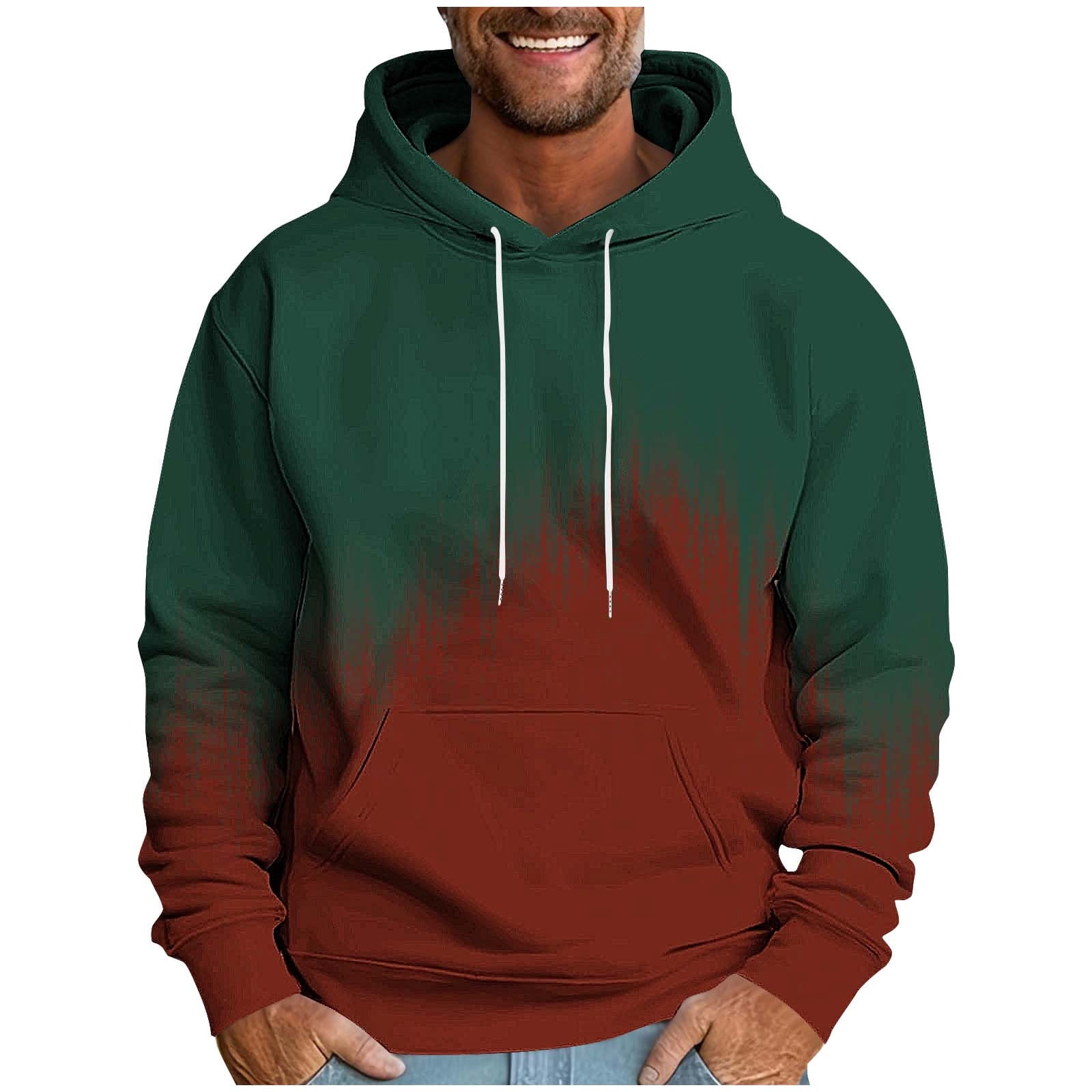 BVnarty Men's Fall Winter Ombre Print Fleece Hoodie Drawstring ...