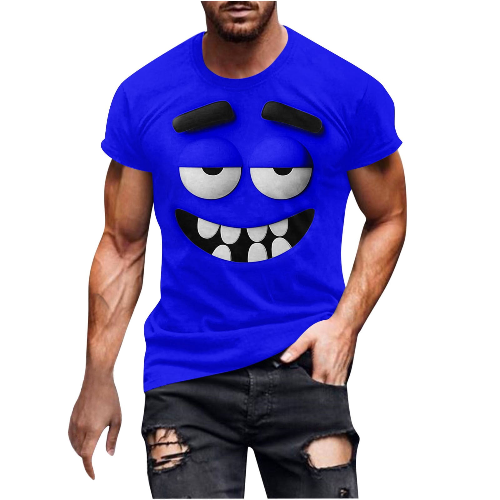 BVnarty Men's Grinning Monster Face Crew Neck Short Sleeve T‑Shirt ...
