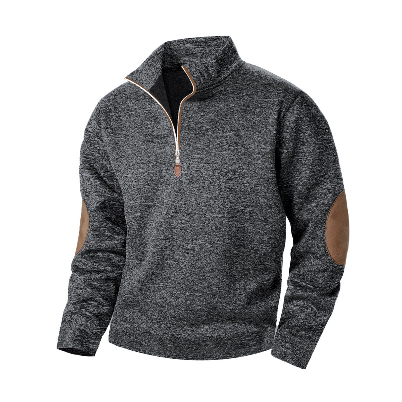 BVnarty Men's Heather Quarter Zip Stand Collar Elbow Patch Sweatshirt ...