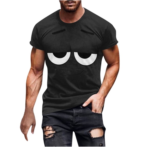 BVnarty Men's Lazy Half‑Eye Cartoon Crew Neck Short Sleeve T‑Shirt ...