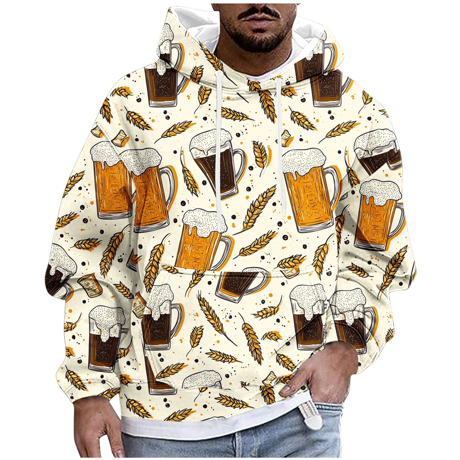 BVnarty Men's Mixed Wheat Beer Allover Oktoberfest Hoodie with ...