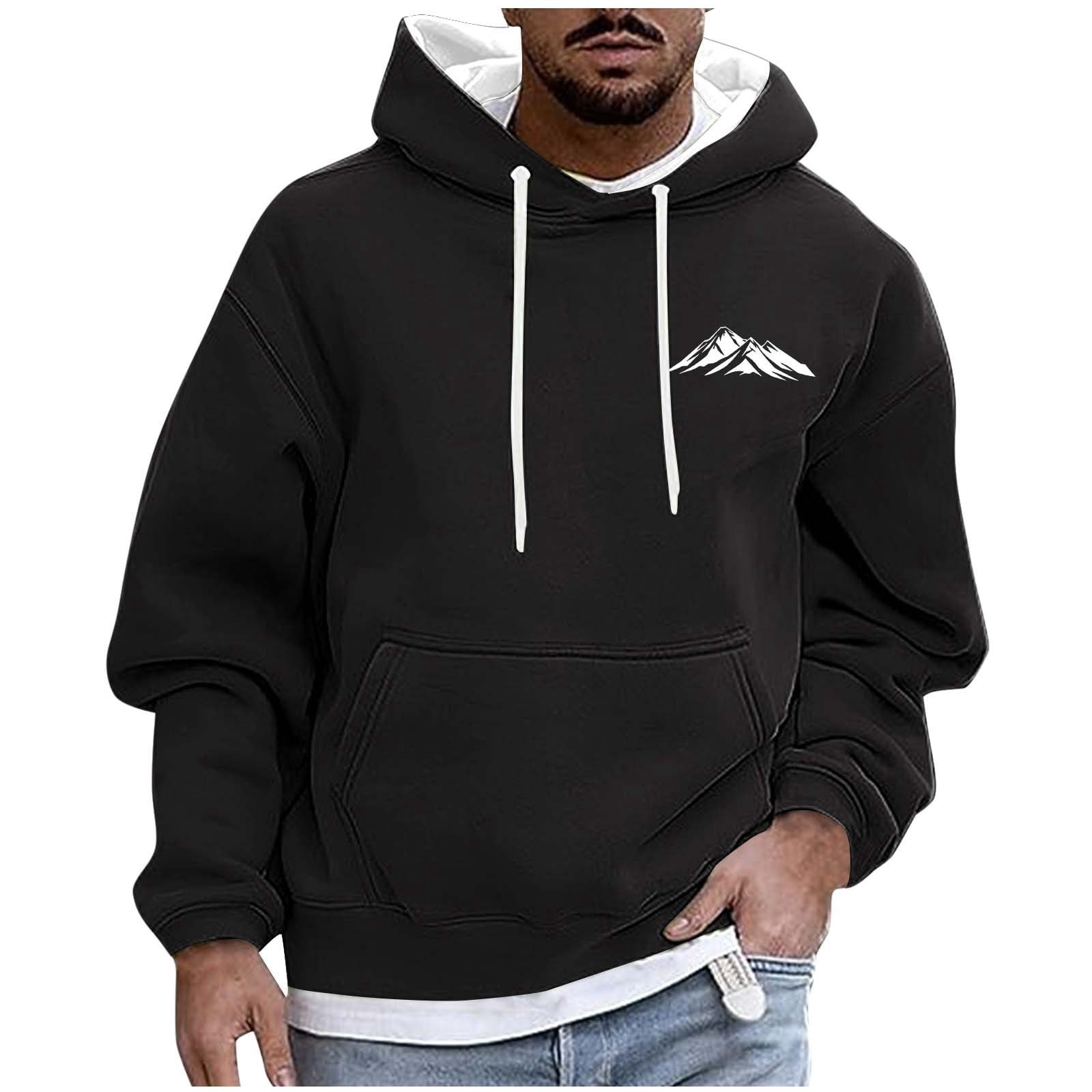 BVnarty Men's Mountain Print Pullover Hoodie with Drawstring Kangaroo ...