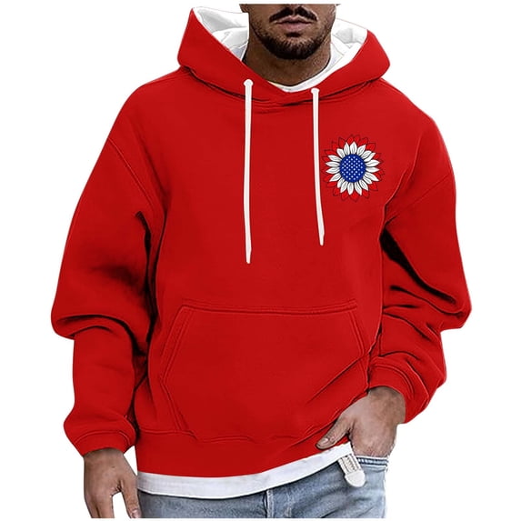 BVnarty Men's Patriotic Flag Print Pullover Hoodie with Drawstring ...